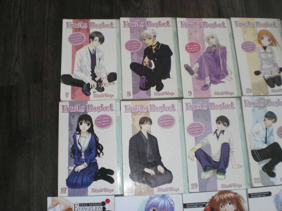 Manga Book Lot Of 25 Books Fruits Basket V.B. Rose Evangelion Shinji ...