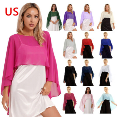 US Women Soft Lightweight Chiffon Solid Color Shawl Wedding Capes Shrug ...