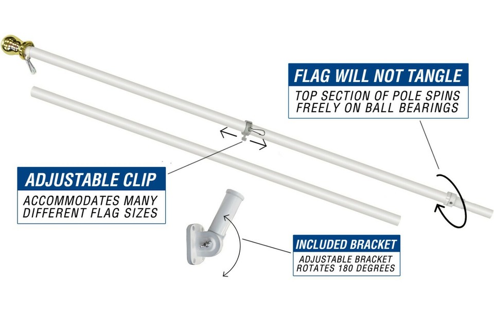 American USA 3 x 5 FT Flag w/ 6-Ft Spinning Flag Pole + Bracket (Tangle ...