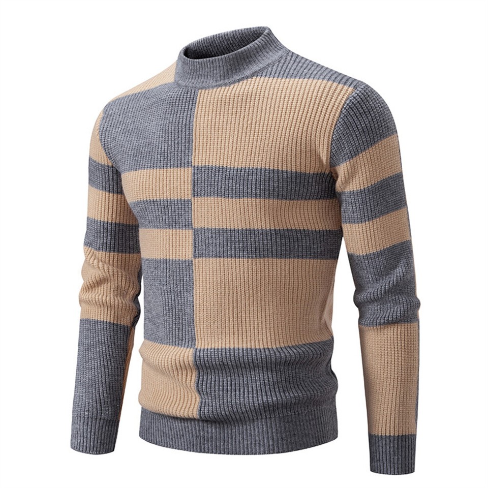 Men's Slim Fit Crewneck Sweater Casual Colorblock Knitted Pullover Warm ...