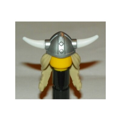 LEGO - Minifig, Hair Long with Metallic Silver Viking Helmet / White ...