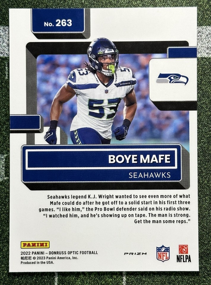 Boye Mafe Rated Rookie Purple Shock 2022 Donruss Optic #263 Seahawks RC ...
