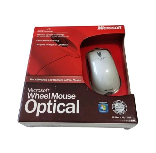 Vintage Microsoft Wheel Mouse Optical White USB PS2 NEW Factory Sealed ...