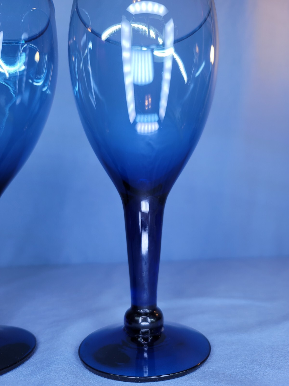 Cobalt Wine Water Glasses 8.75"H Hand Blown Vintage 2 Blue Goblets ...