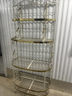 French Country Bakers Rack With Polished Brass Details As Is | eBay