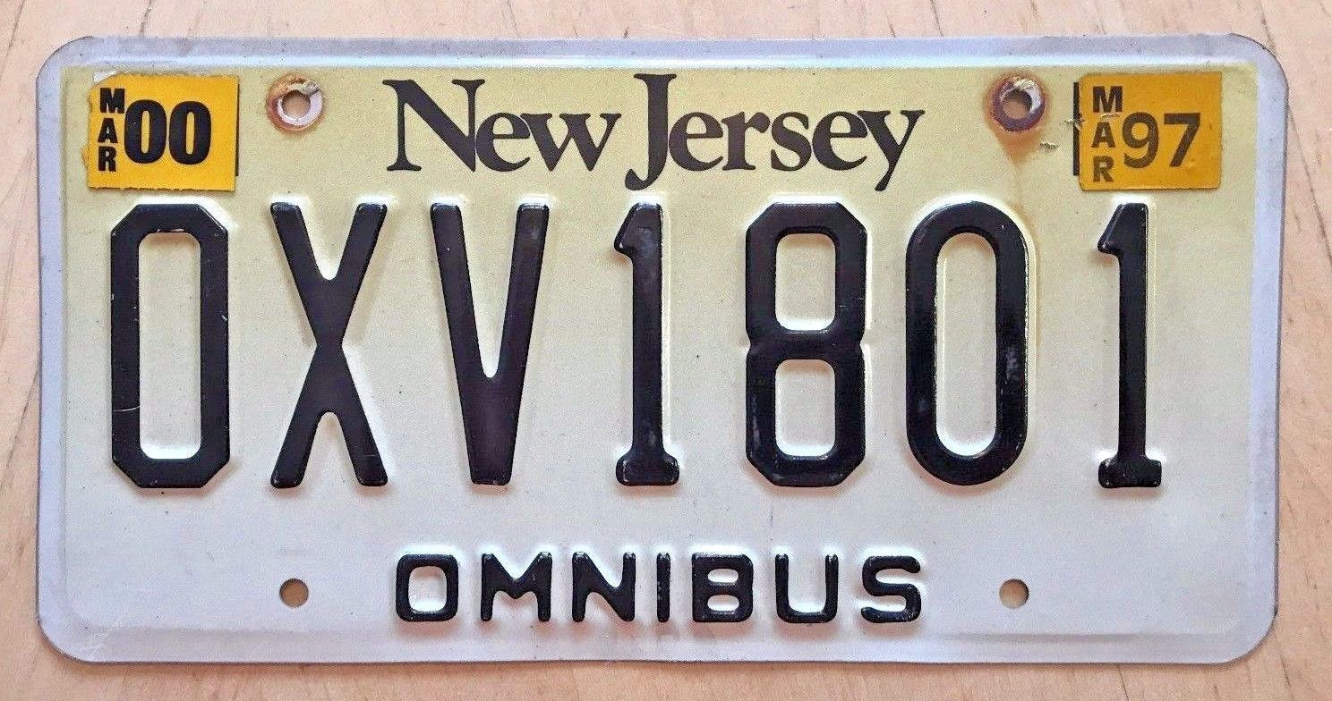 NEW JERSEY OMNIBUS LICENSE PLATE " OXV 1801 " NJ TAXI LIVERY BUS ...