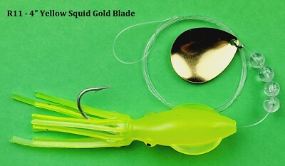 5pk Saltwater Fishing Rigs - 4" Fat Body Yellow Squid Gold Blade Fluke ...