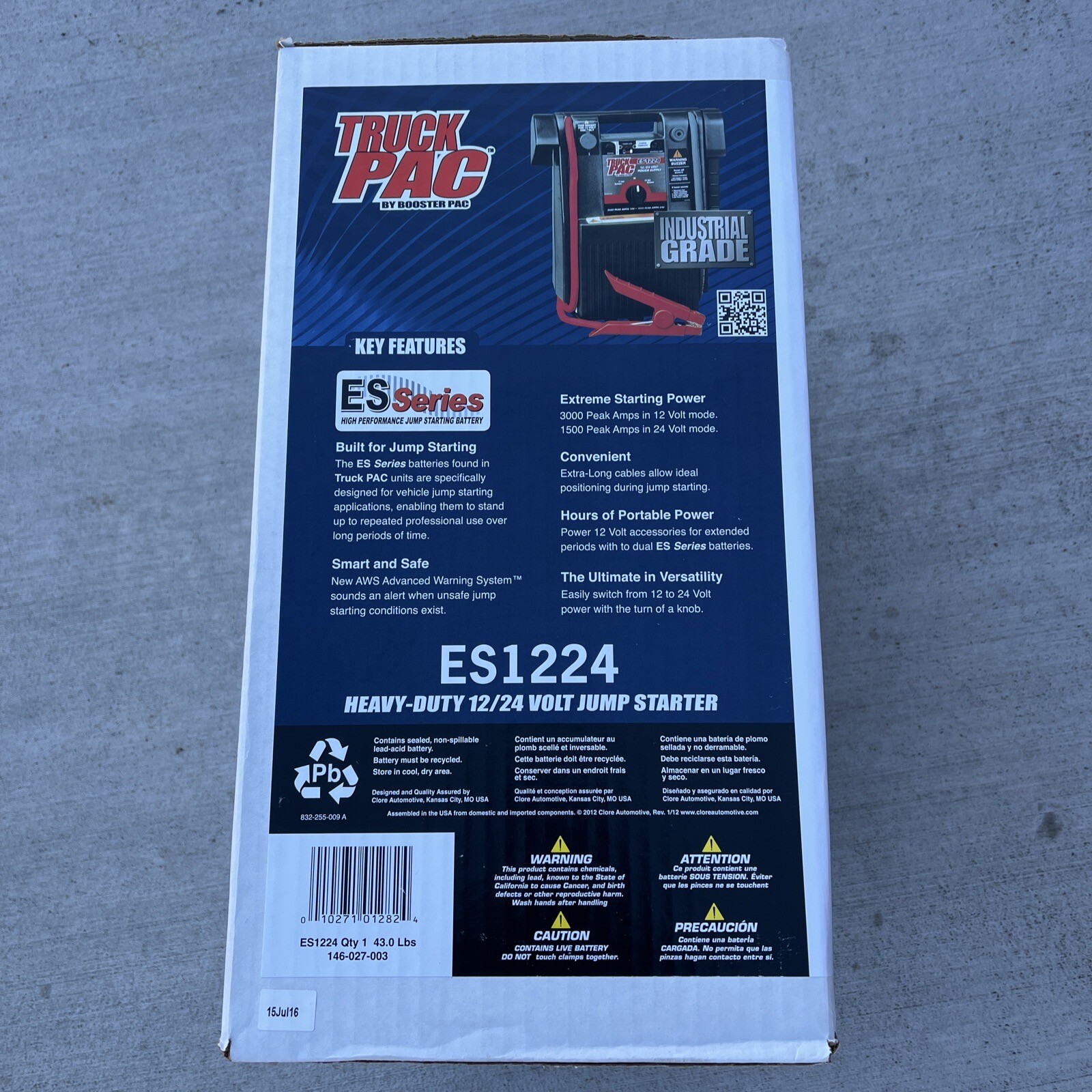 Solar ES1224 Truck Pac 3000 Peak Amp 12/24 Volt Jump Starter for sale ...