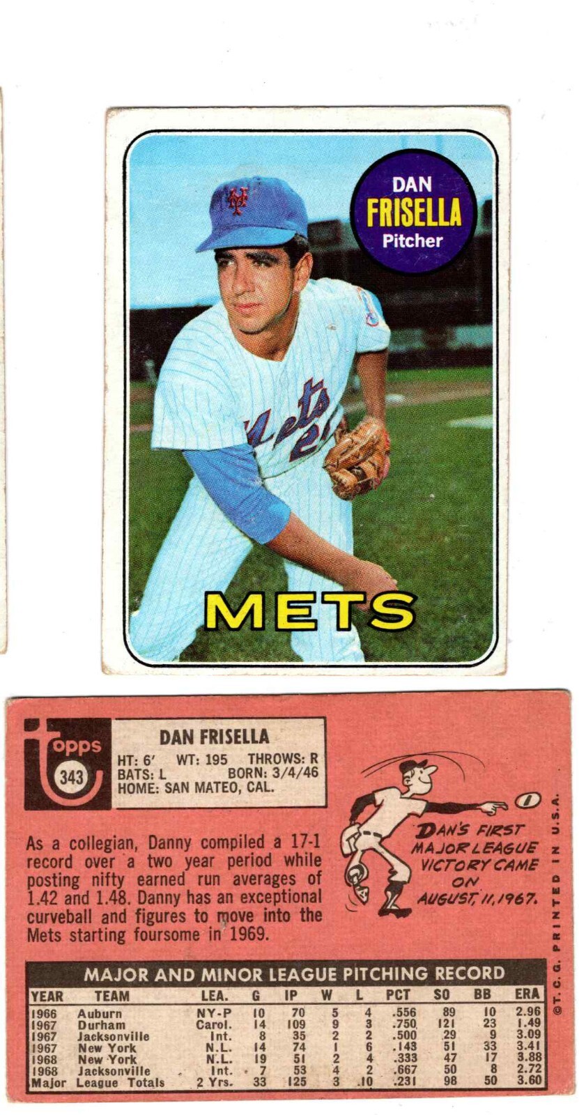 1969 Topps Baseball #343 Dan Frisella set break Mets | eBay