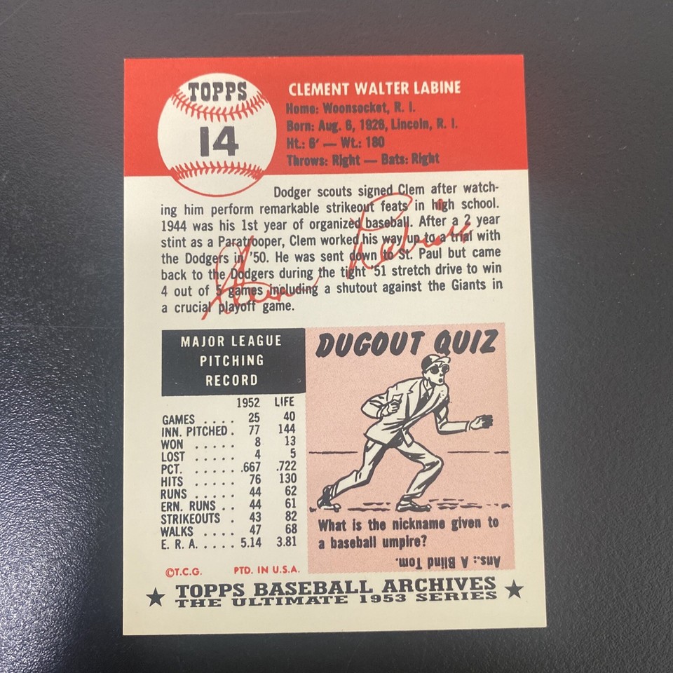 1991 Topps Archives 1953 #14 Clem Labine Brooklyn Dodgers | eBay