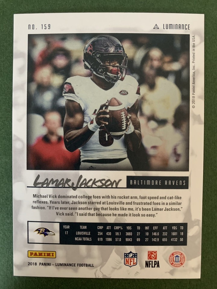 2018 Panini Luminance Lamar Jackson Rookie Card RC Baltimore Ravens ...