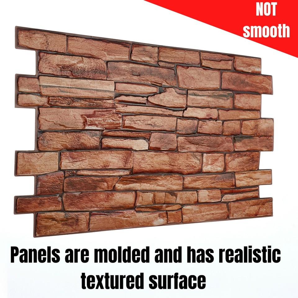 Stone Brick Effect PVC Plastic Wall Covering Panels Decorative Cladding ...