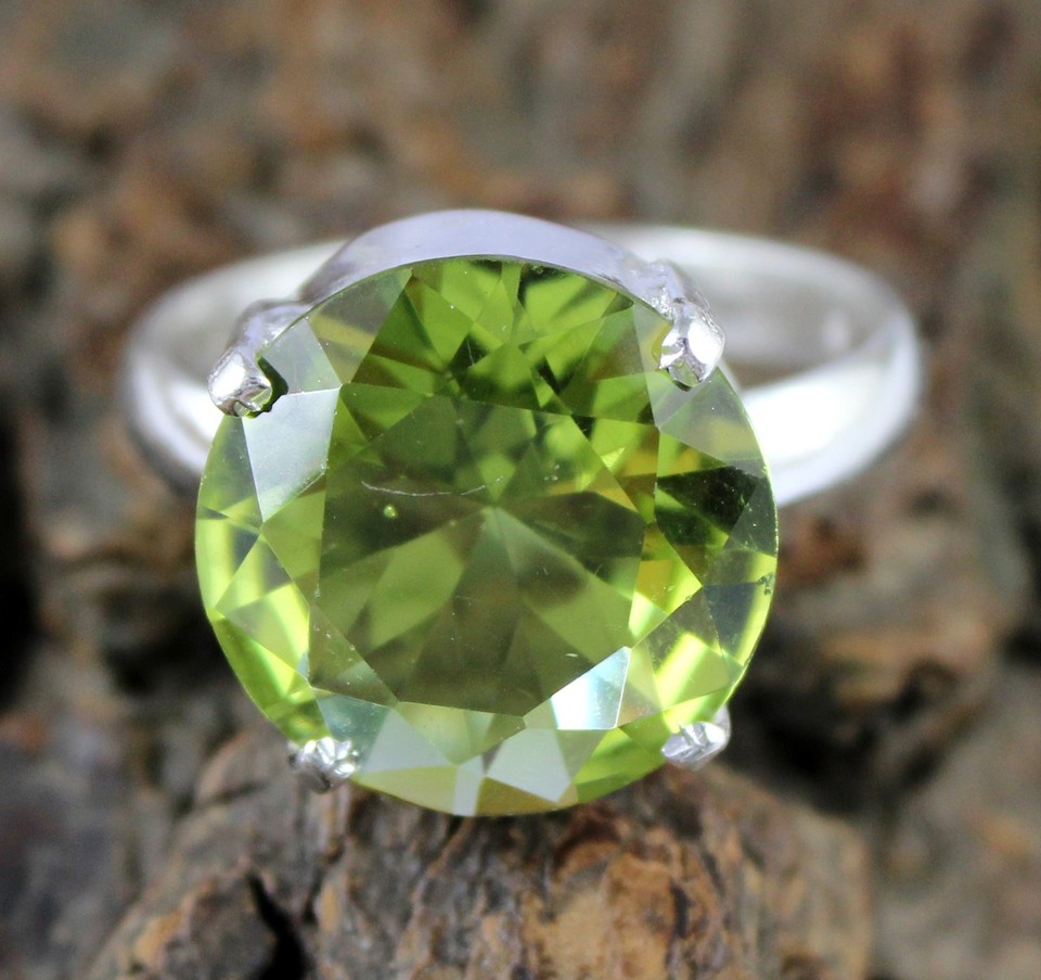 Anello certificato pietra preziosa rotonda 14 x 14 mm peridoto verde ...