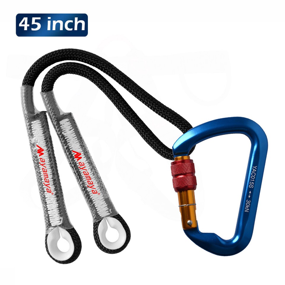 Screw Locking Carabiner +10mm Prusik Cord Loop Rock Climbing Rope Tree ...