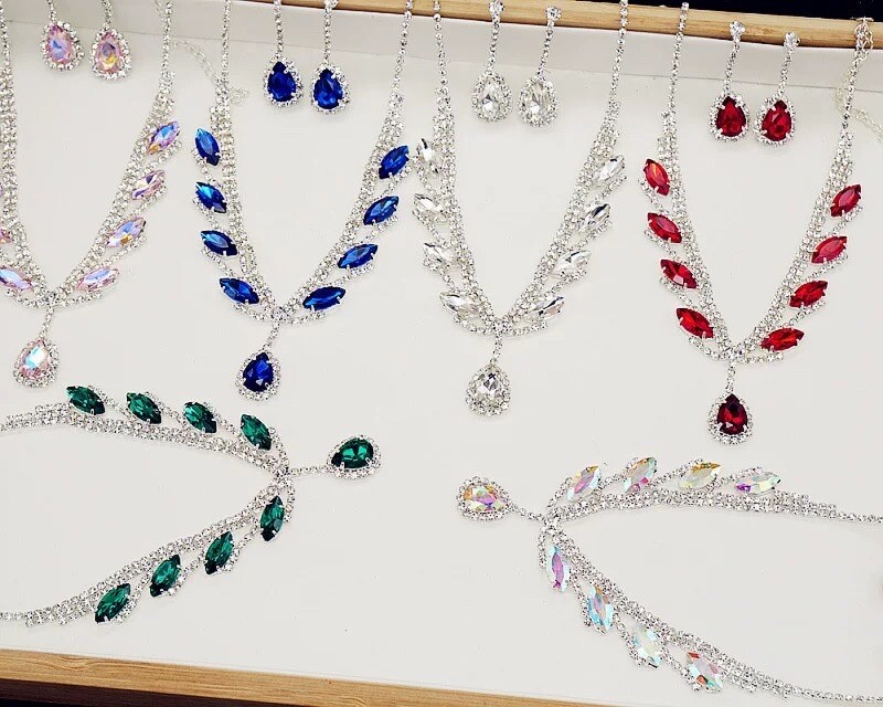 Wedding Bridal Rhinestone Set Sparkling Crystal Necklace and Earring ...