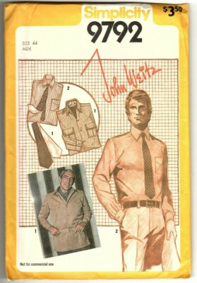 Simplicity 9792 Mens Size 44 Shirt, Jacket, Ascot and Tie Uncut Sewing ...
