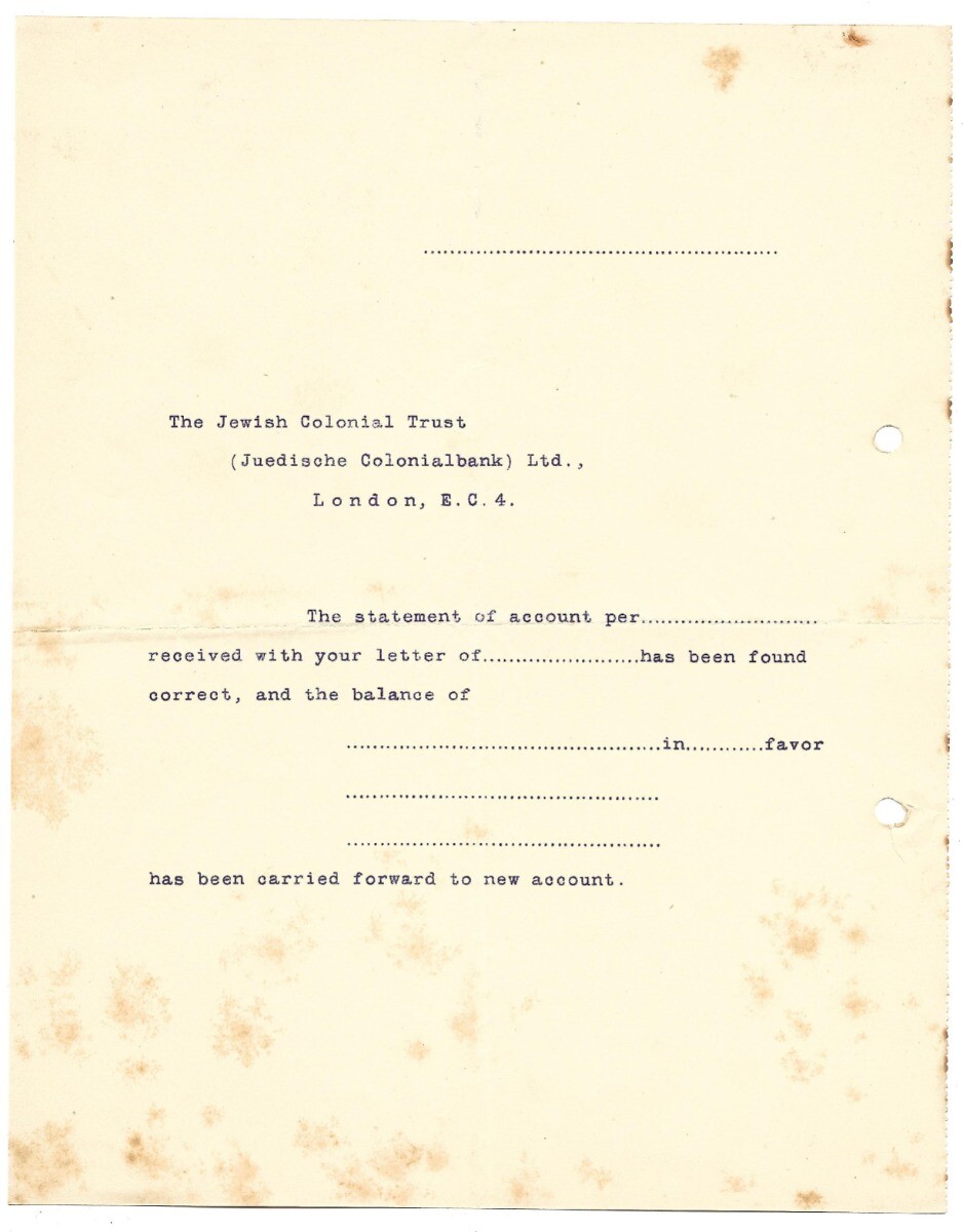 Judaica UK Rare Old Document The Jewish Colonial Trust London 1920's | eBay