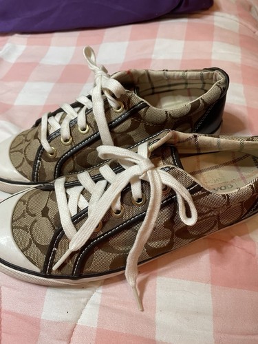 Coach BARRETT Lace Up Brown Tan Jacquard Sneaker Tennis Shoes Size 7.5B ...