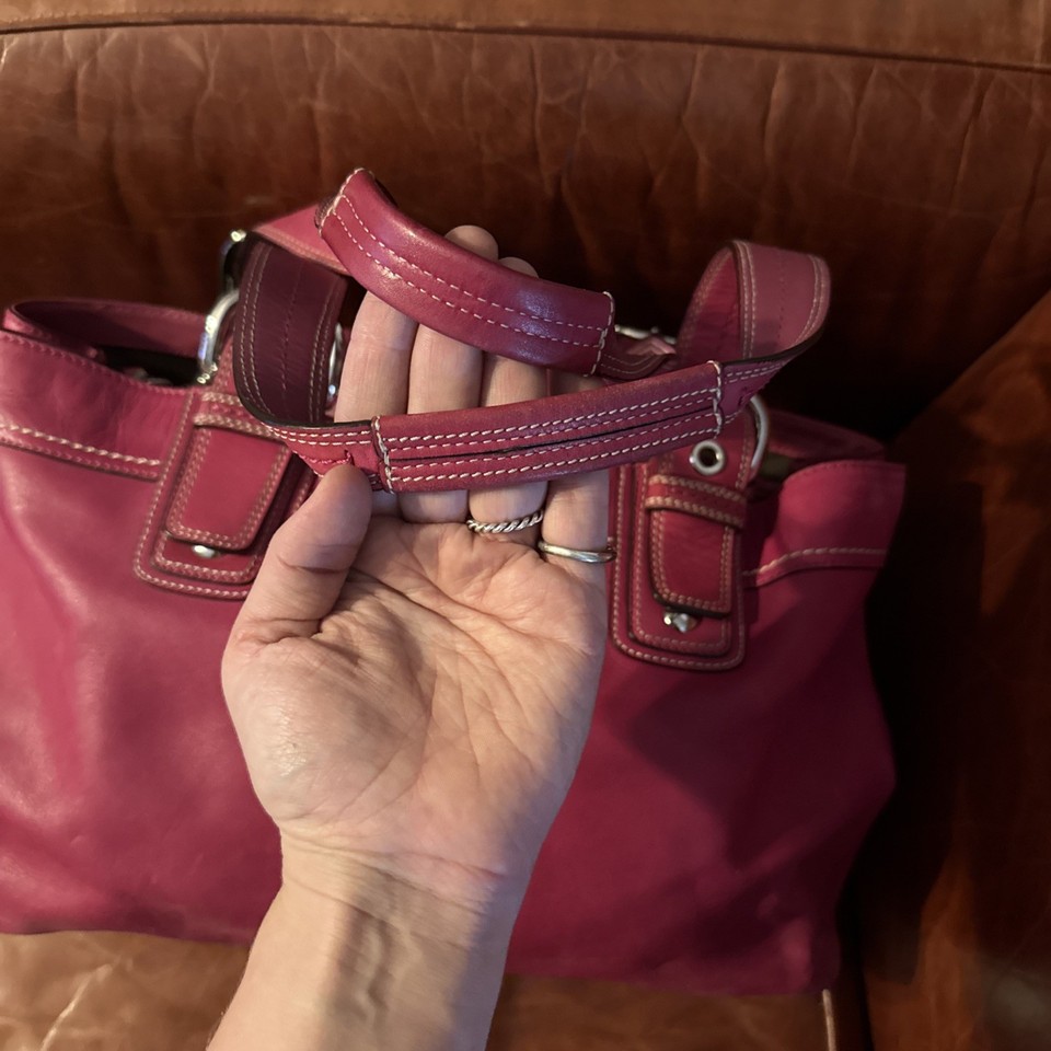 Coach Soho Large Raspberry Pink Leather Pleated Satchel Tote Handbag ...