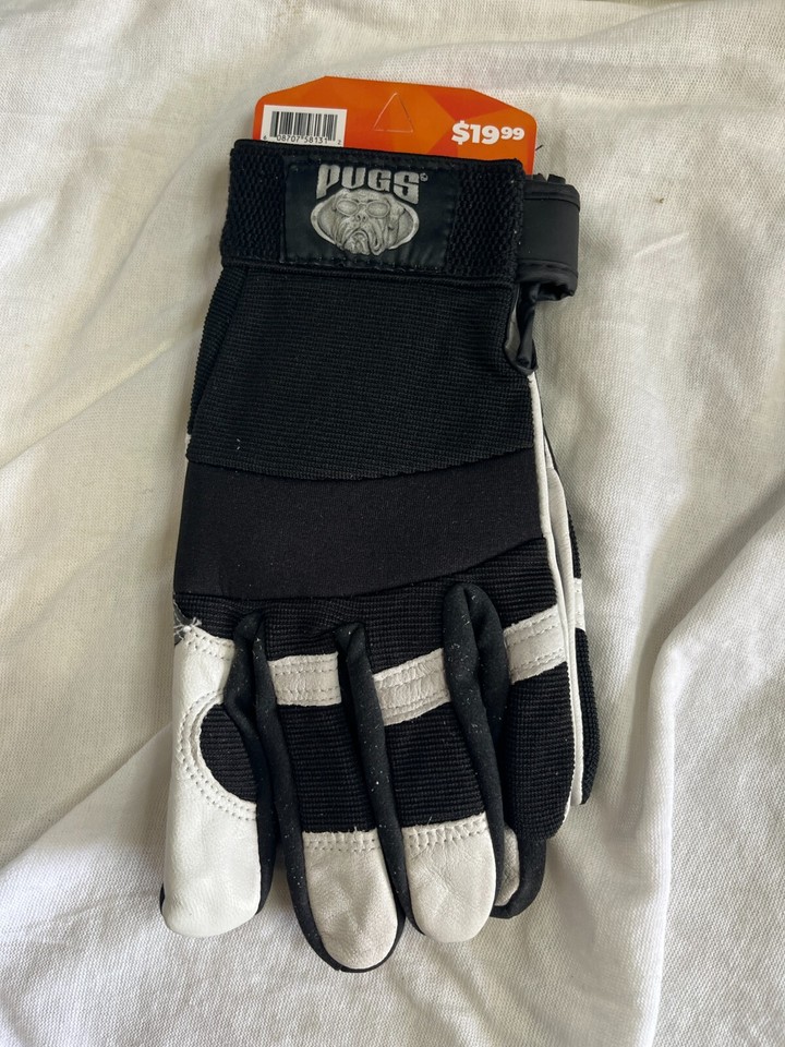 Pugs Tech All Trades GENUINE LEATHER "SIZE LARGE" Work Gloves Black ...