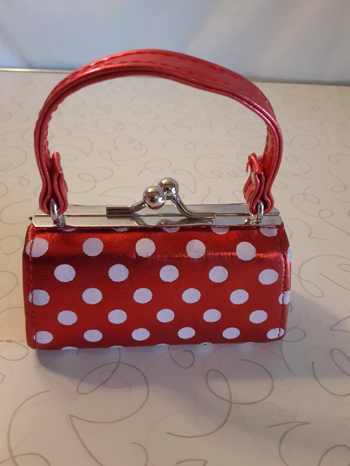 Mini Lipstick or Coin Purse Metallic Red & White Poke A Dots | eBay