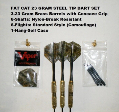 Darts Fat Cat Deluxe 23 gram Steel Tip Dart Set with Camouflage Flights ...