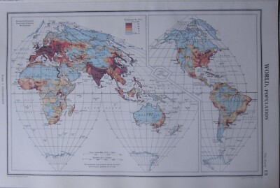 1952 MAP ~ WORLD POPULATION INDIA AFRICA AUSTRALIA EUROPE ASIA | eBay ...