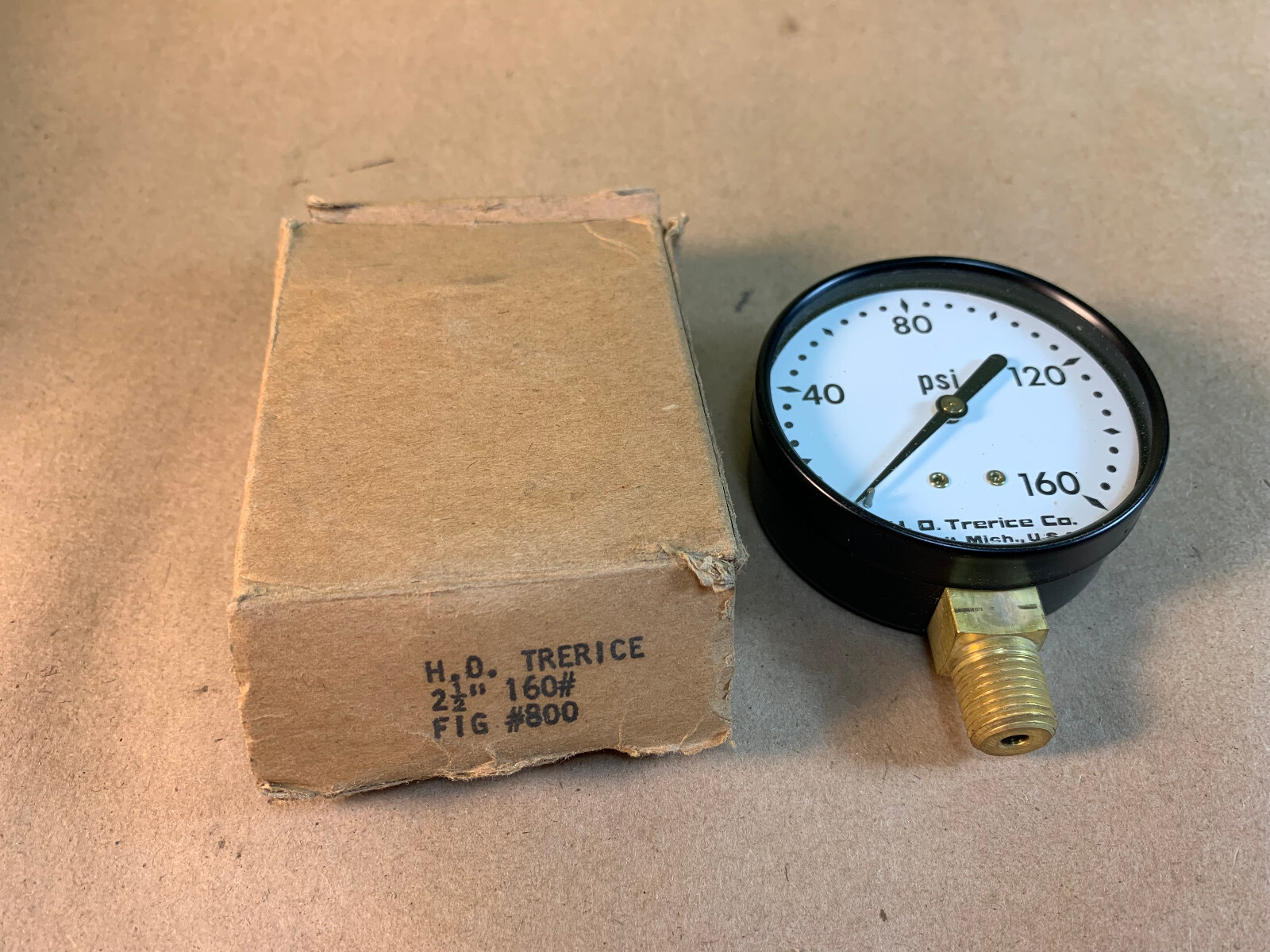 NOS H. O. TRERICE CO 800 PRESSURE GAUGE, 2 1/2", 0-160 PSI -USA- FREE ...