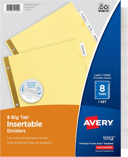 8-Tab Binder Dividers, Insertable Clear Big Tabs, 1 Set (11112 ...