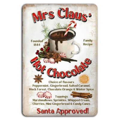 Mrs. Claus' Hot Chocolate Bar Sign - Christmas Decor 8x12 Inch Aluminum ...