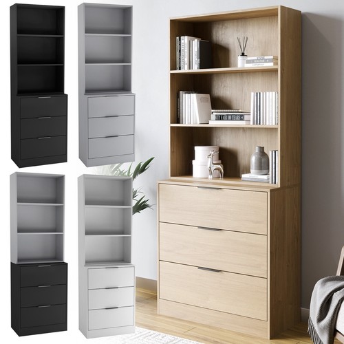 60/80cm 3 Drawer Tier Wooden Storage Chest Cabinet & Display Bookcase ...