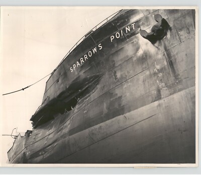 COLLISION DAMAGE of STEAM SHIP 'Sparrows Point' VINTAGE 1947 Press ...