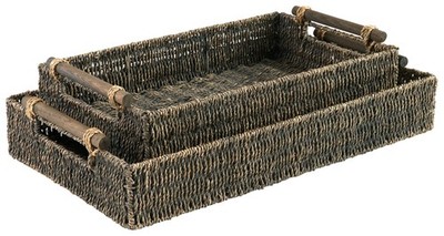 Halima Bohemian Woven Wicker 2 Piece Storage Tray Set, Gray | eBay