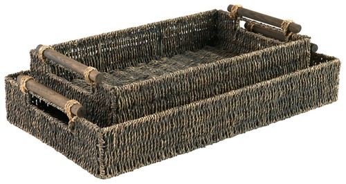 Halima Bohemian Woven Wicker 2 Piece Storage Tray Set, Gray | eBay