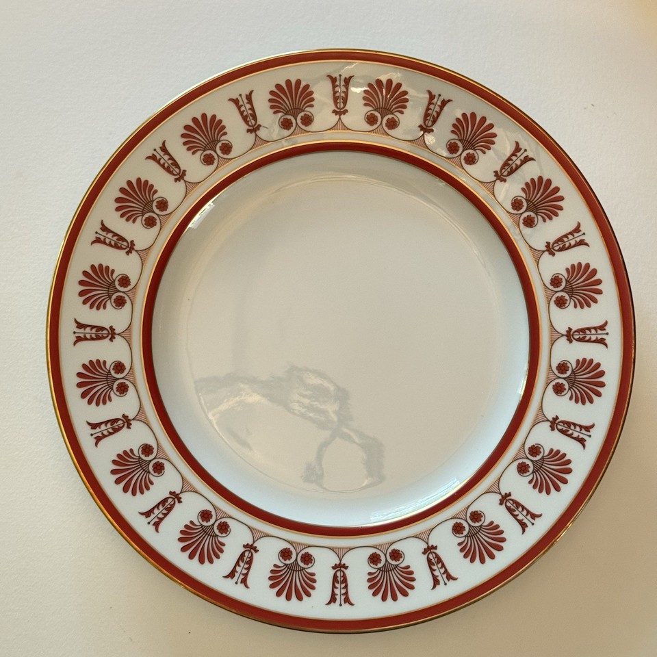 Richard Ginori Ercolano Red Porcelain Plates 11.25” & 6” Italy Gold ...