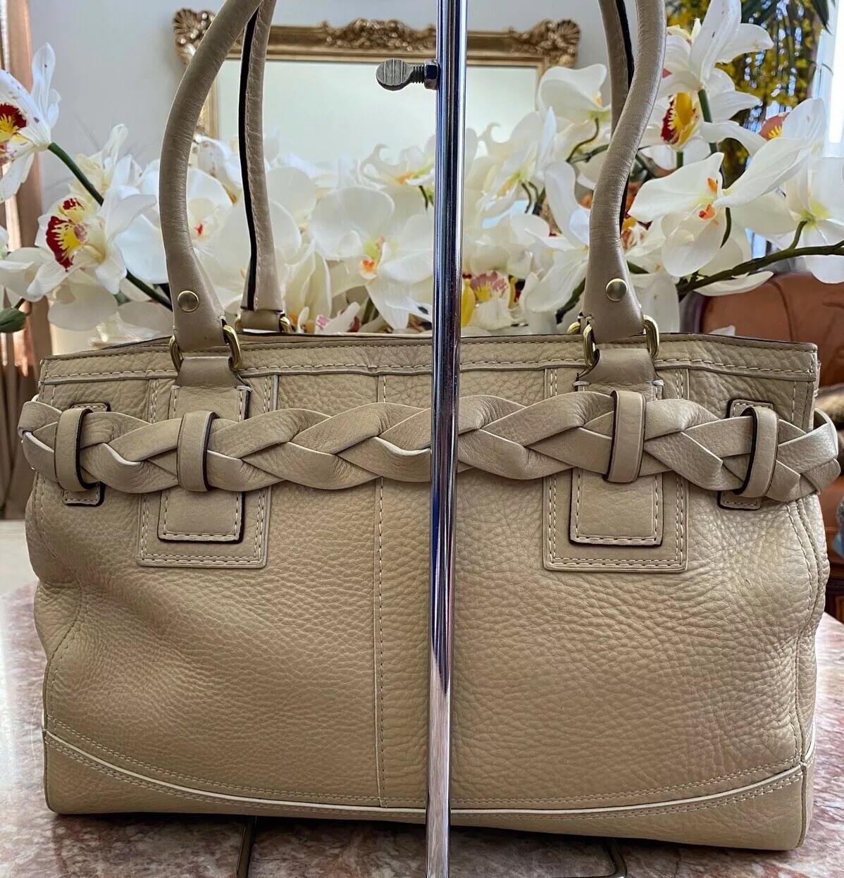 Coach 10529 Hamptons Cream Leather Belted Breaded Carryall Handbag EUC ...