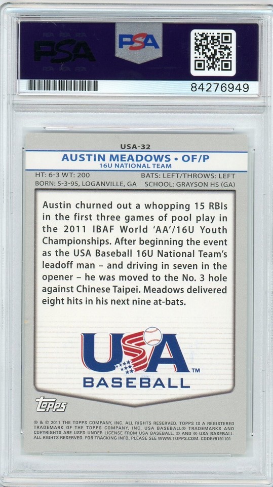 Pirates Rays Tigers Austin Meadows Signed Auto 2011 Topps USA Baseball ...