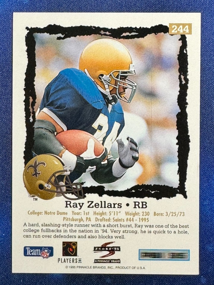 Ray Zellars 1995 Score Football Rookie (RC) #244 New Orleans Saints | eBay