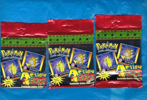 1999 POKEMON ACTION FLIPZ FACTORY SEALED 3 PACK LOT NEW 4 FLIPZ PER ...