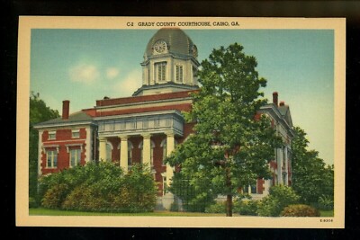Georgia GA postcard Cairo Grady County Courthouse clock columns trees ...