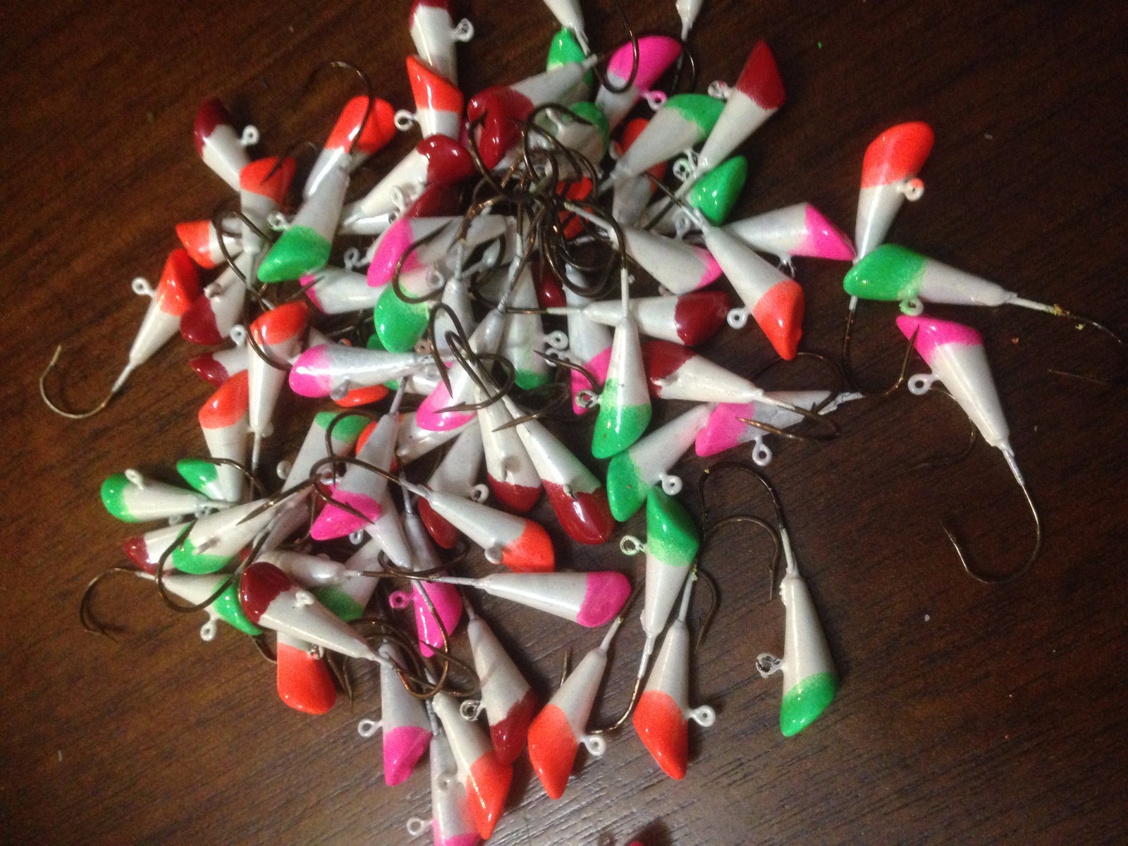 50 Pack POWDER Painted Shad Dart Jigs 1/16oz,1/8oz Fishing Lures Tackle ...
