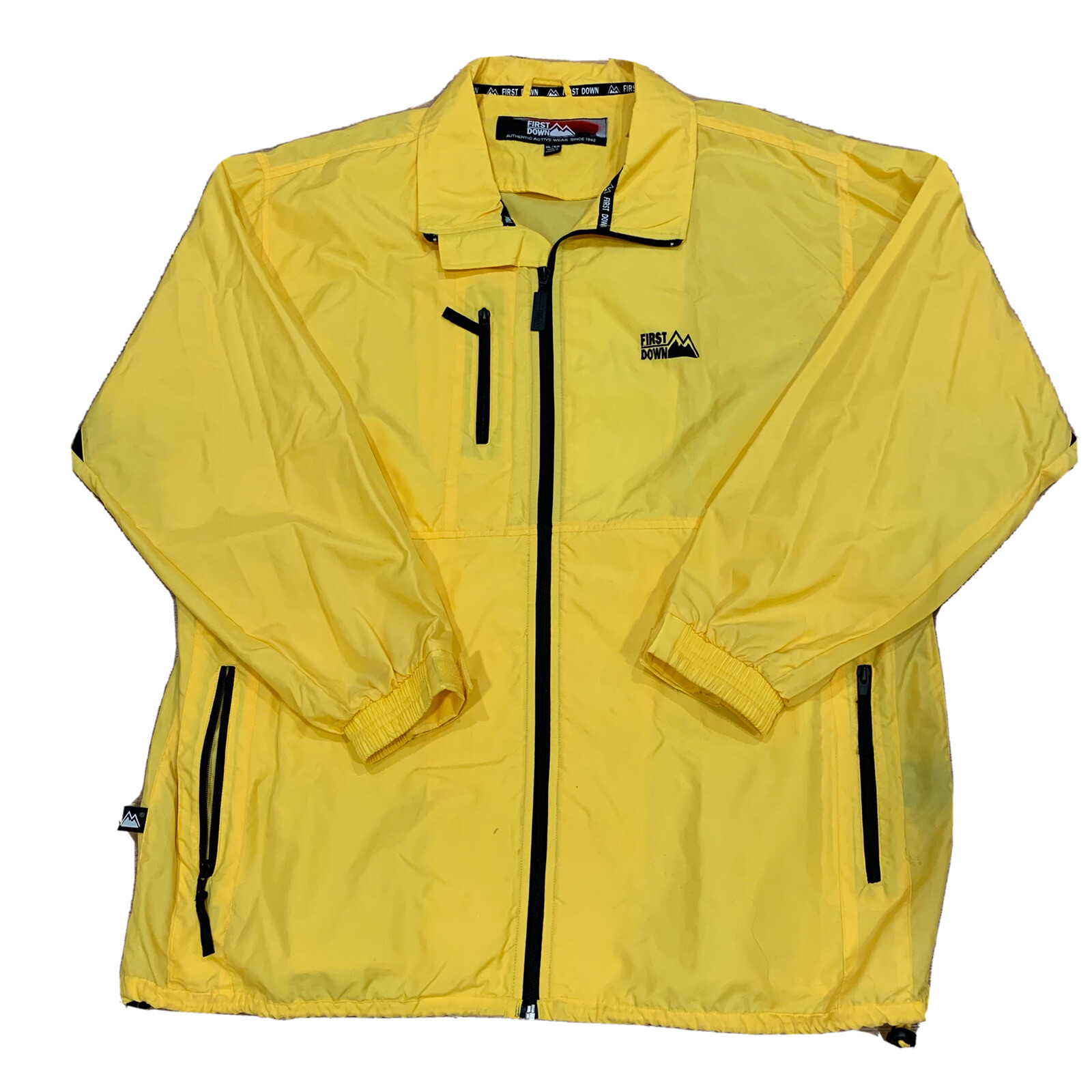 First Down Yellow Windbreaker Jacket Mens XL Raincoat | eBay