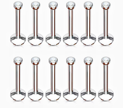 10pc 18G CLEAR 2MM cz Gem LABRET LIP RING BODY PIERCING INTERNALLY ...