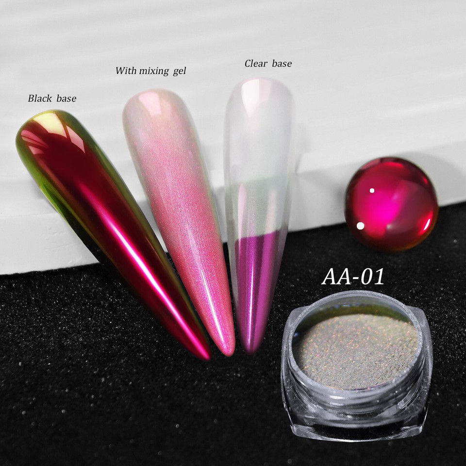 AURORA NAIL POWDER Mirror Effect CHROME Nail Art Mermaid Rainbow ...