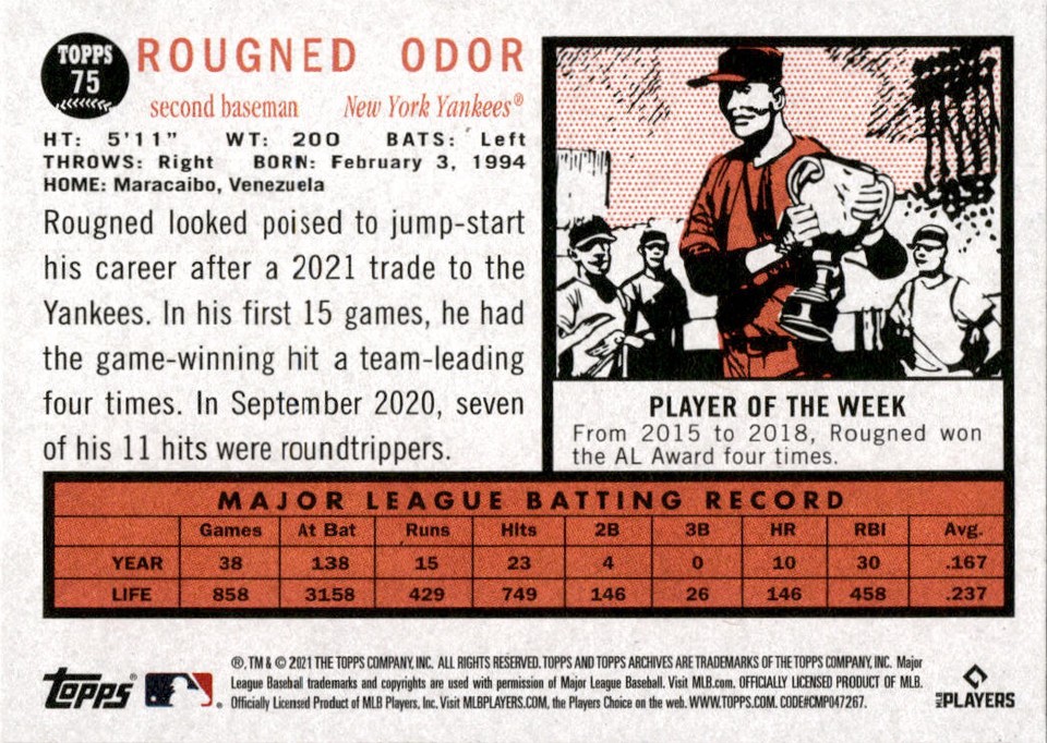 2021 Topps Archives Rougned Odor #75 New York Yankees | eBay