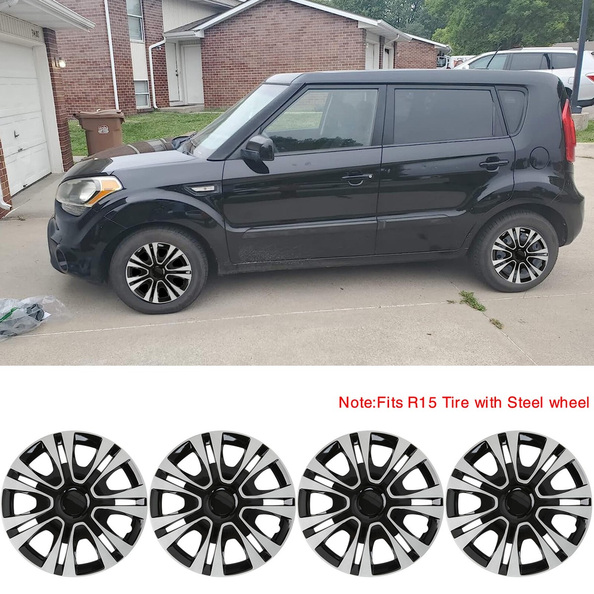 Black Kia Soul Hubcaps 15" Set Of 4 Wheel Rims Cover Snap On Hubcaps