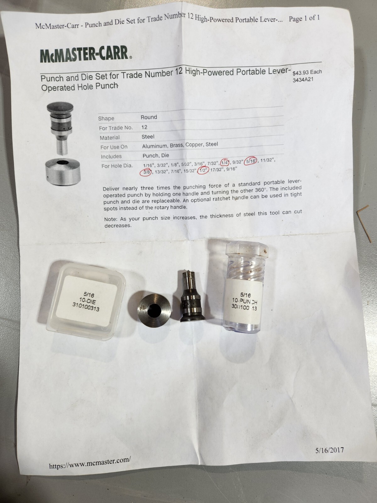 5/16" High-Powered Portable Lever-Operated Hole Punches 3434A21 | eBay