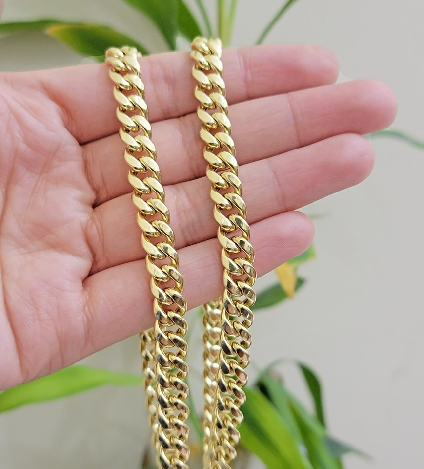 14k Yellow Gold Chain 22 Inch 8mm Miami Cuban Link Men Women Necklace ...