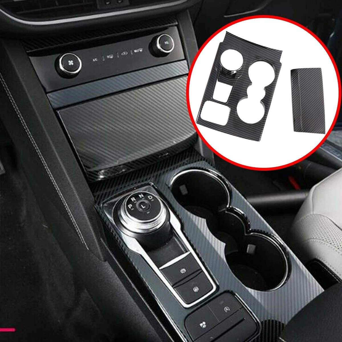 Carbon Fiber Gear Shift Box Panel Cover Trim Fit For Ford Kuga Escape ...