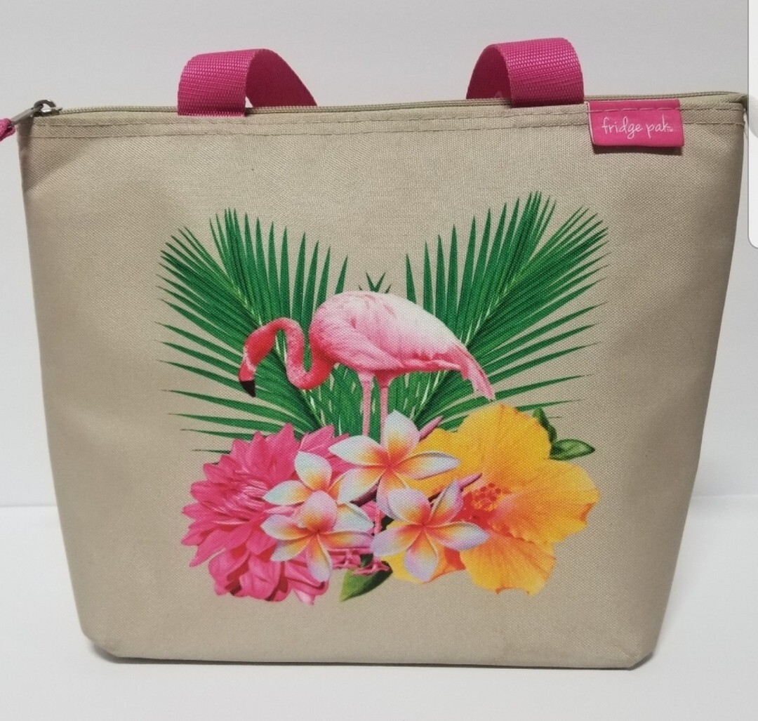 Fridge Pak Fully Insulated Cooler Tan w/Pink Flamingo Insulated 10inx13 ...